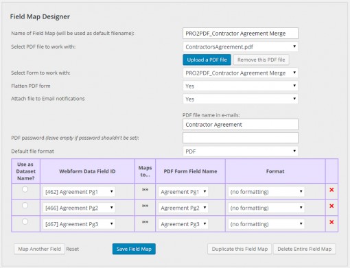 Contractor Agreement Field Map Layout - Formidable PRO2PDF
