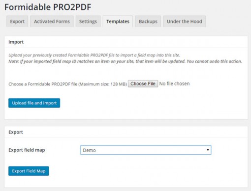 Template Menu - Formidable PRO2PDF