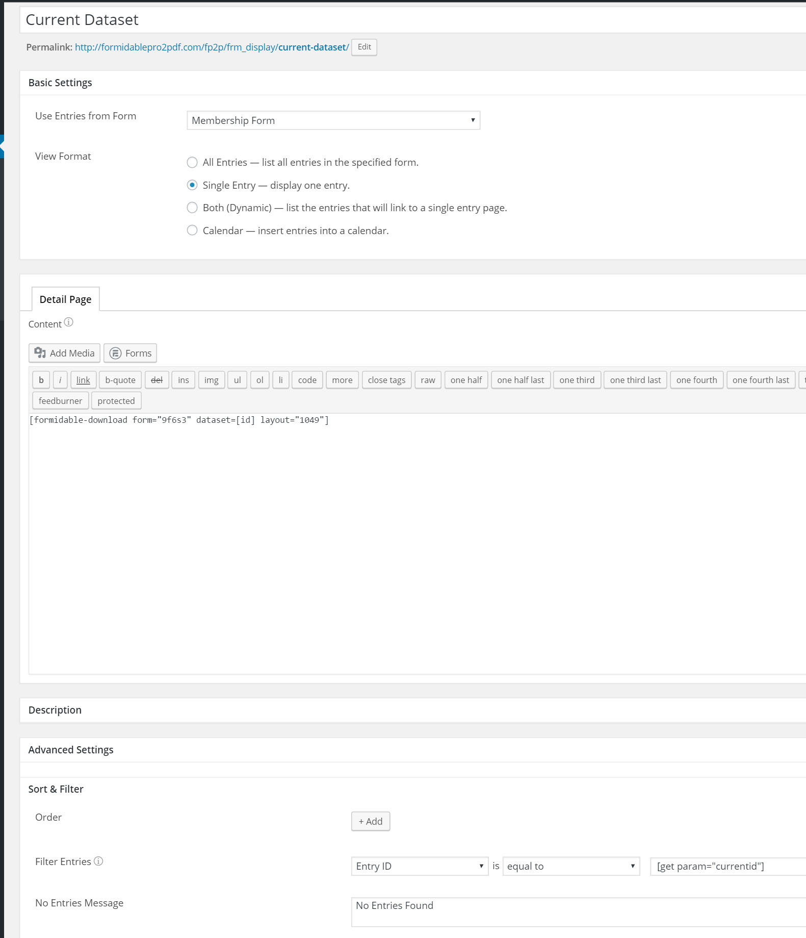 How to: Use the Shortcode in a Page or Post - Formidable PRO2PDF