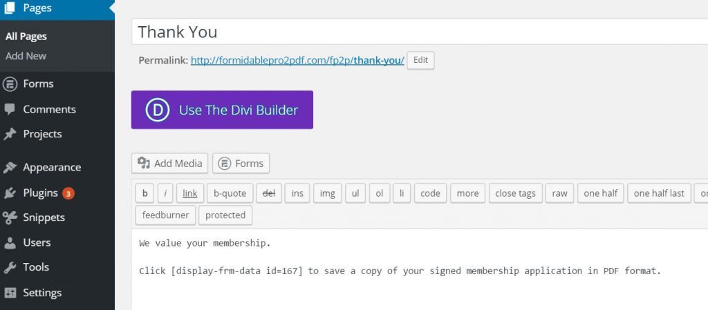 How to: Use the Shortcode in a Page or Post - Formidable PRO2PDF