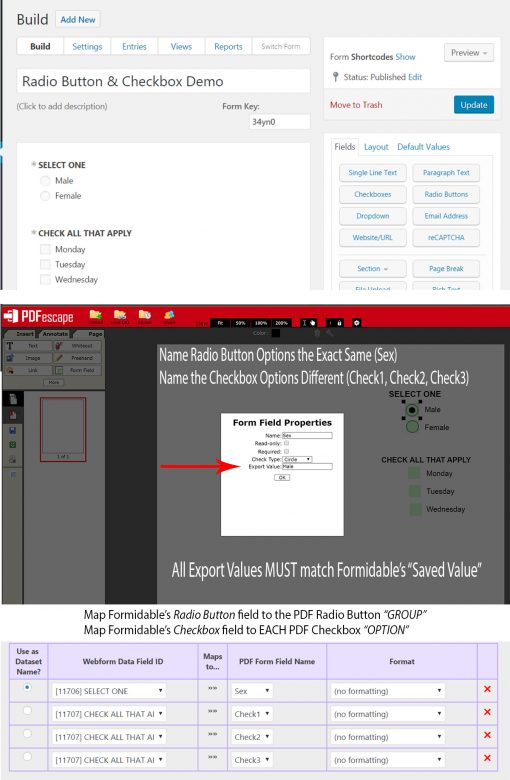 PDFEscape Radio Button & Checkbox Demo - Formidable PRO2PDF