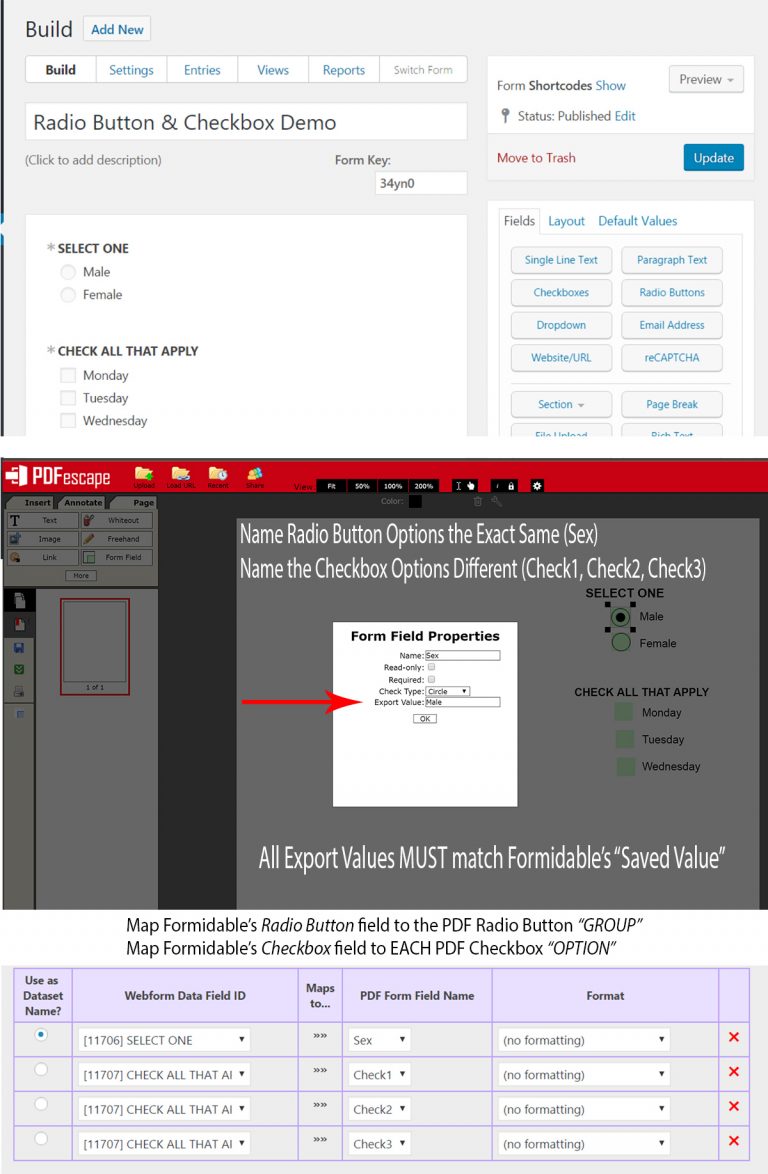 PDFEscape Radio Button & Checkbox Demo - Formidable PRO2PDF
